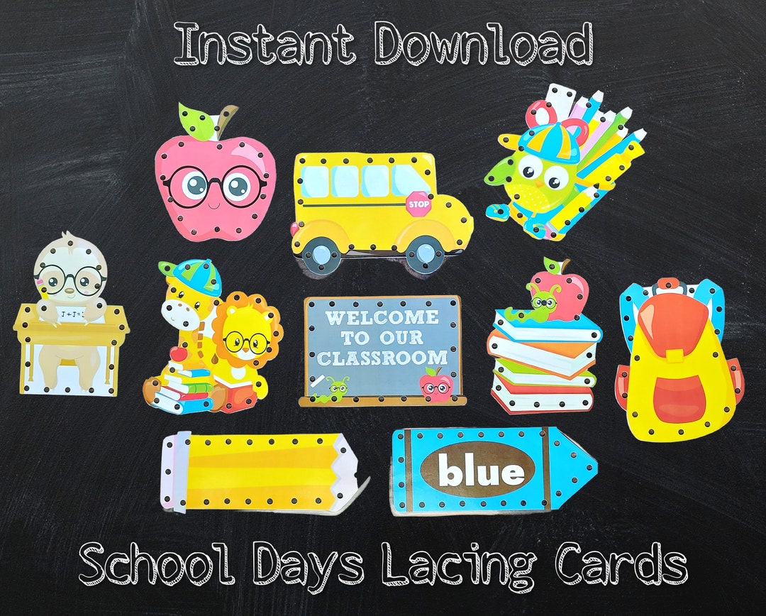 School Days Lacing Cards Fine Motor Activity Back to School - Etsy