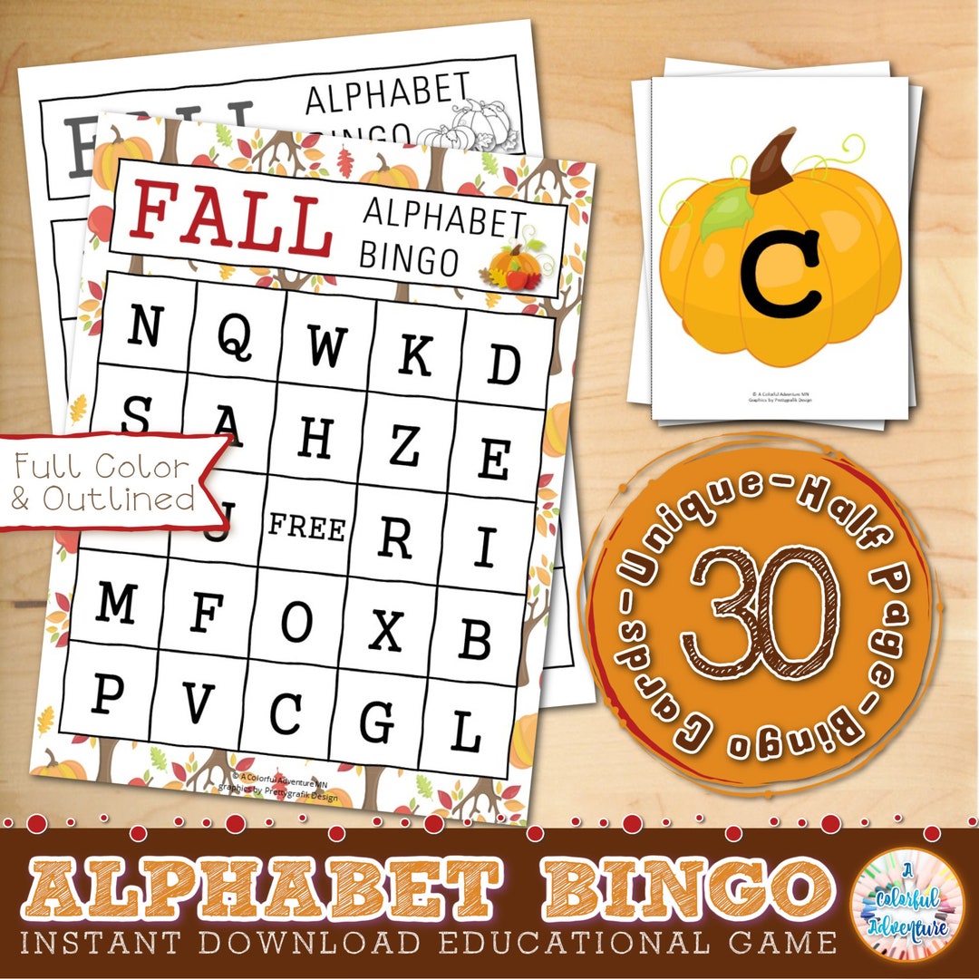 Fall Alphabet Printable Bingo Game for Kids, Learning to Recognize and ...