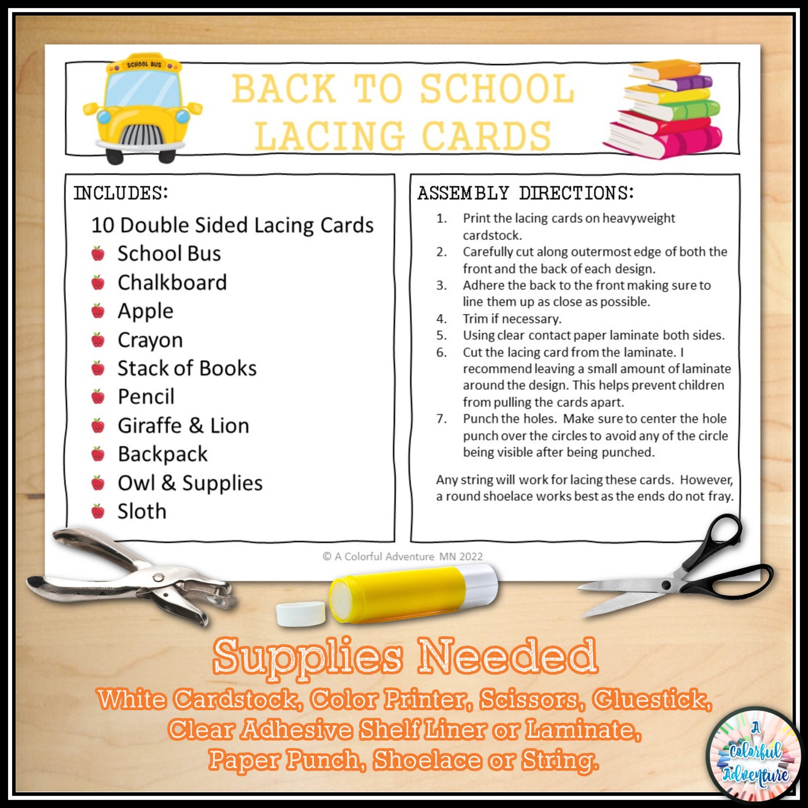 School Days Lacing Cards, Fine Motor Activity, Preschool Centers ...