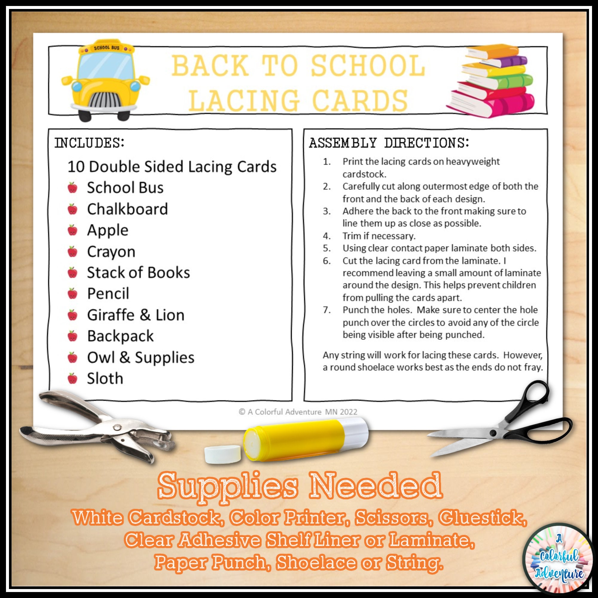School Days Lacing Cards, Fine Motor Activity, Preschool Centers ...