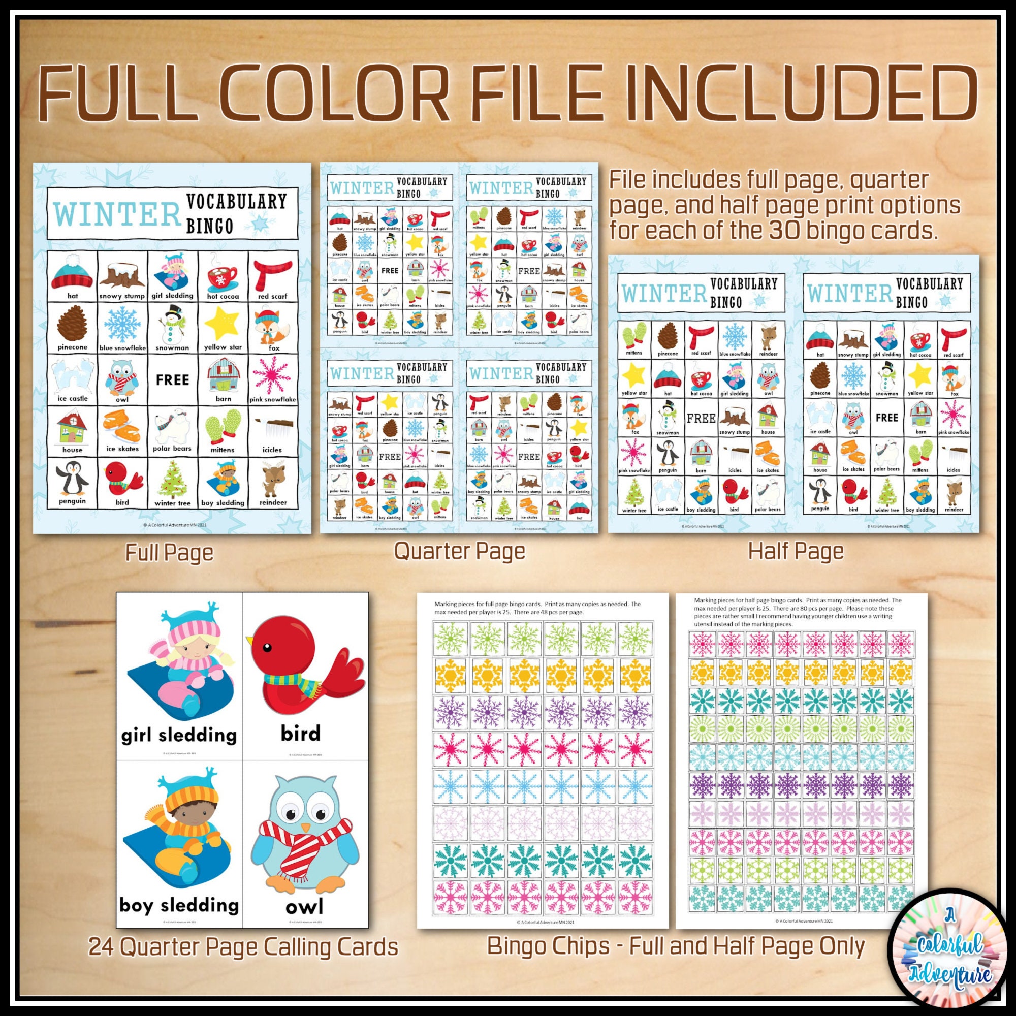 Winter Printable Bingo Game for Kids, Winter Activity, Vocabulary Games ...