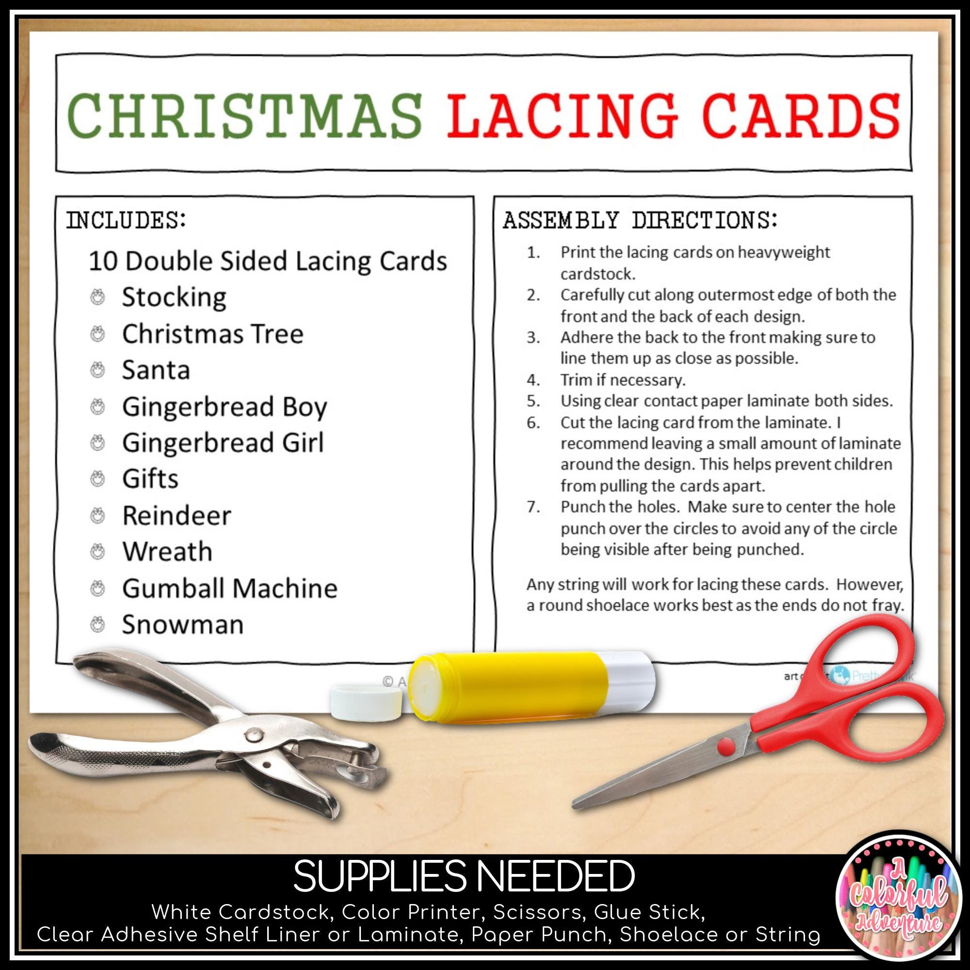 Christmas Lacing Cards: Fine Motor Skills Activity Includes Ten Double ...