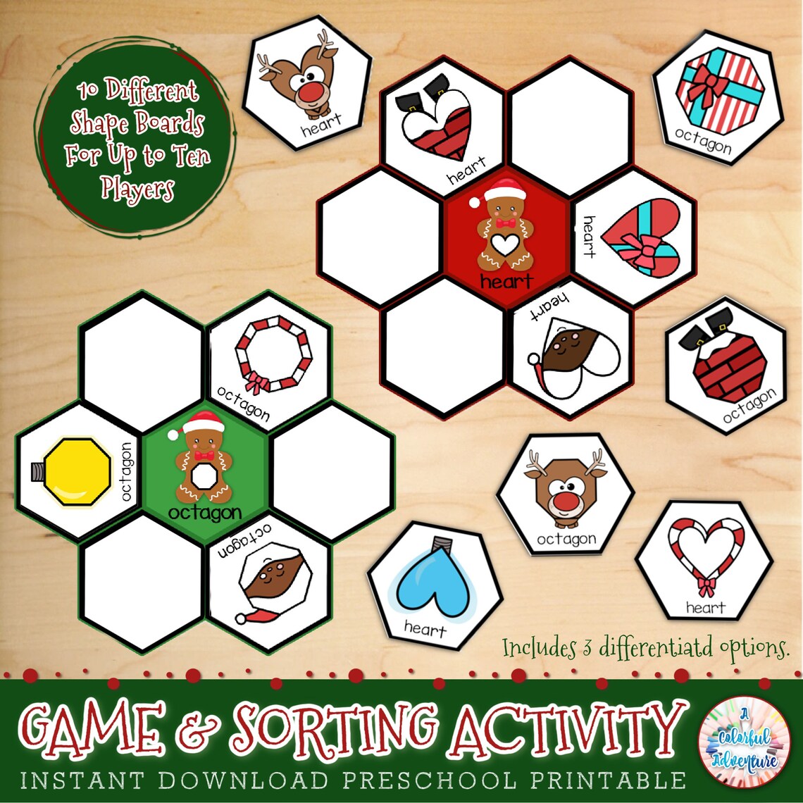 Christmas Preschool Printable Shapes Sorting Activity and Game, 2D ...