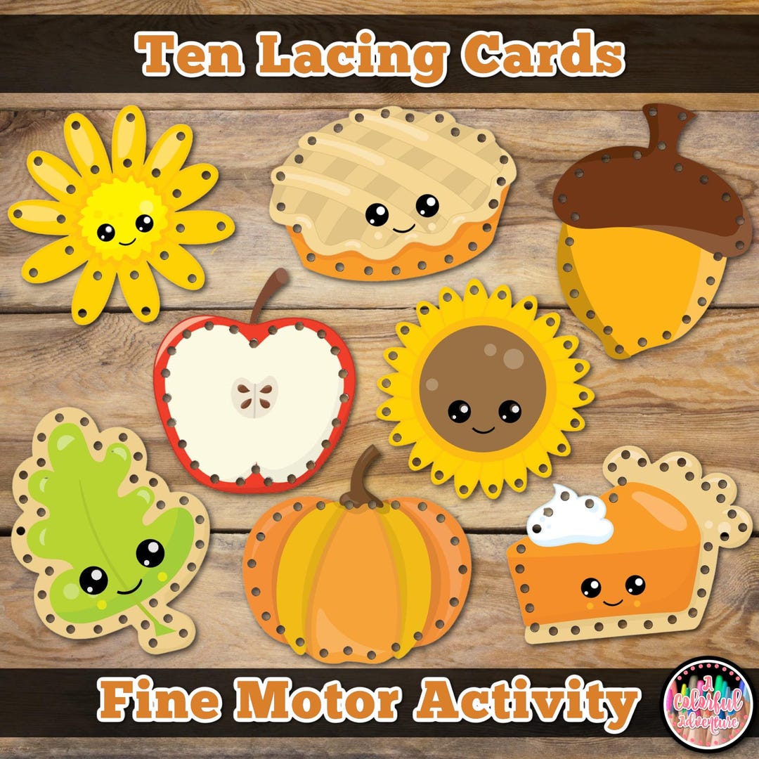 Fall Lacing Cards: Fine Motor Skills Activity Includes Ten Double-sided ...