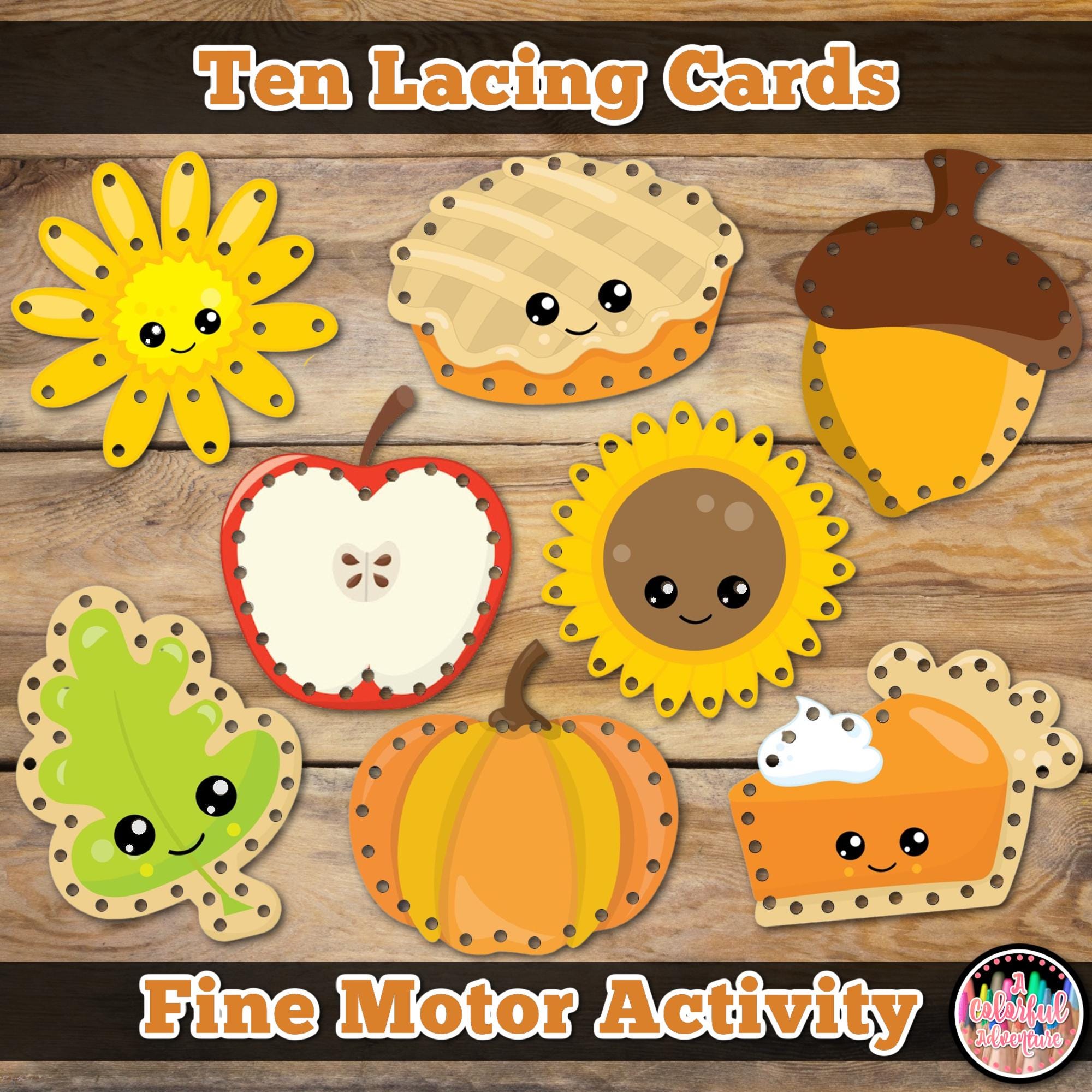 Fall Lacing Cards: Fine Motor Skills Activity Includes Ten Double-sided ...