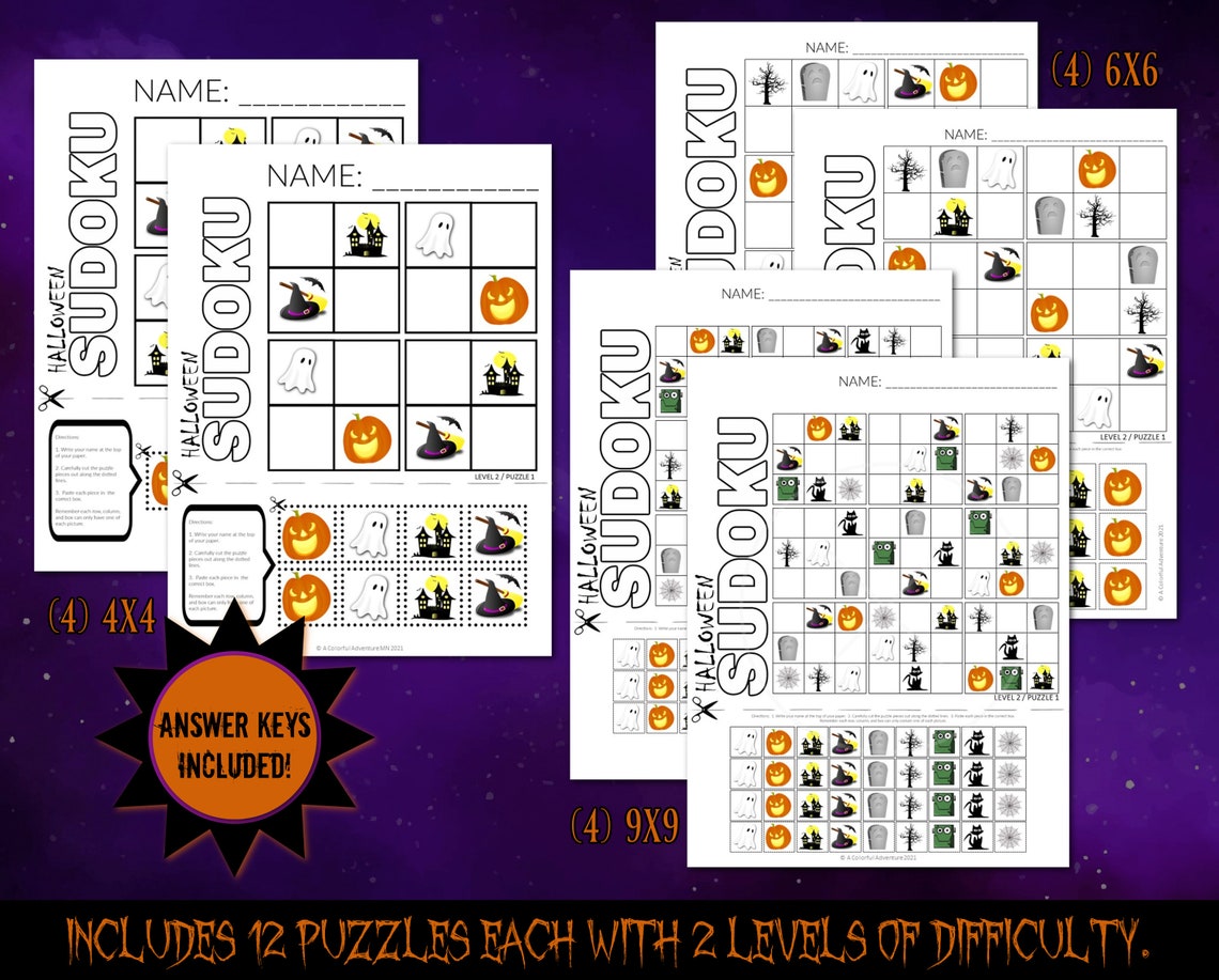 Halloween Sudoku Printables for Kids Childcare Set 4x4 - Etsy