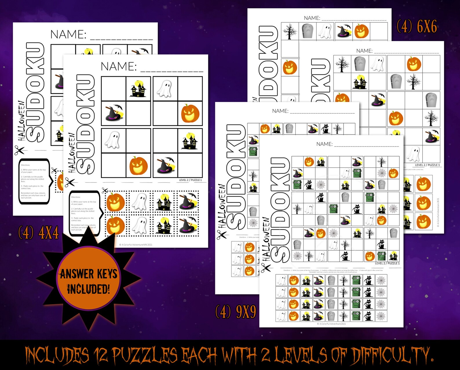 Halloween Sudoku Printables for Kids Childcare Set 4x4 - Etsy