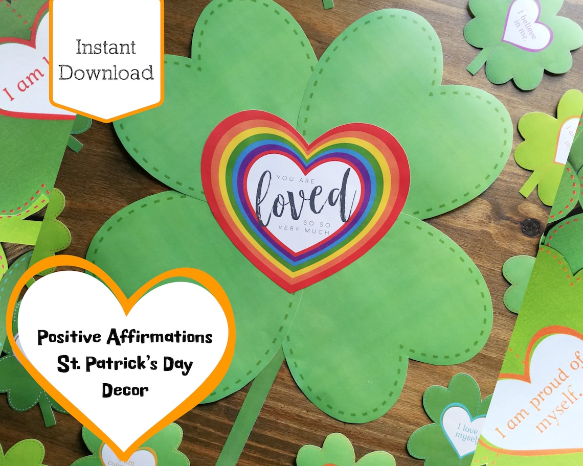 St. Patrick's Day Printable Decor, Shamrock Positive Affirmations ...
