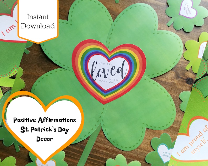 St. Patrick's Day Printable Decor, Shamrock Positive Affirmations ...