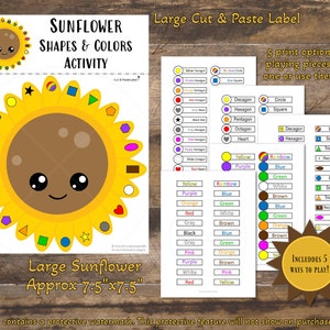 Sunflower Fine Motor Activity Shapes and Colors Printable - Etsy