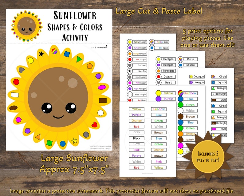Sunflower Fine Motor Activity Shapes and Colors Printable - Etsy