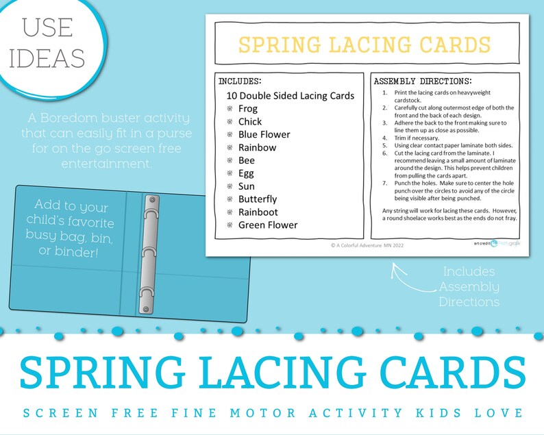 Spring Lacing Cards Fine Motor Activity Educational | Etsy