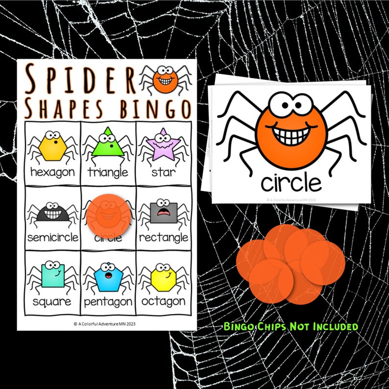 Spider Shapes Printable Bingo Game for Kids Preschool Shapes - Etsy México