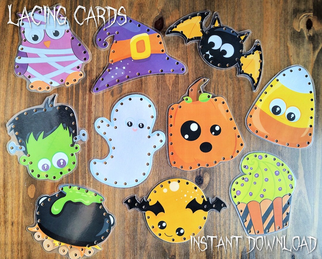 Halloween Lacing Cards Halloween Sewing Cards Fine Motor - Etsy