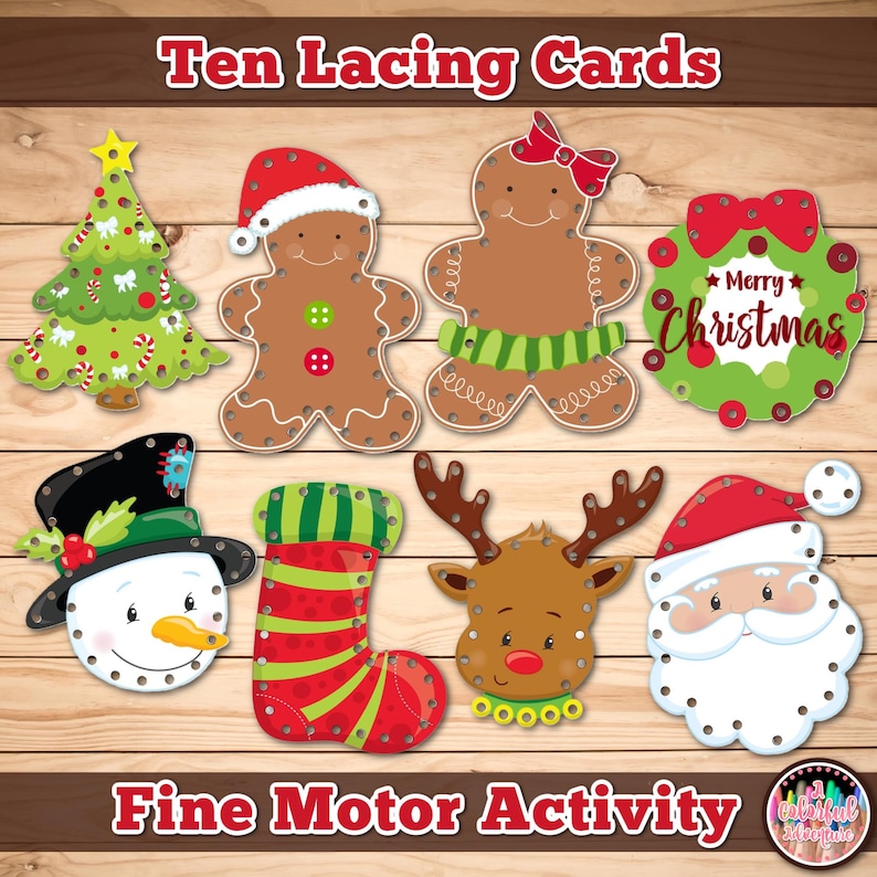 Christmas Lacing Cards: Fine Motor Skills Activity Includes Ten Double ...