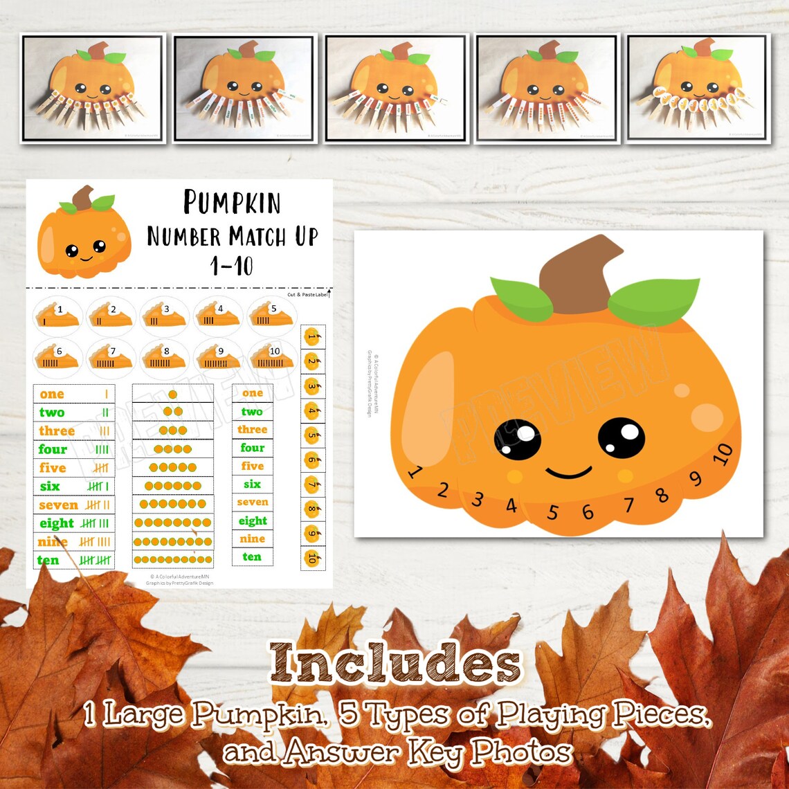 Fall Pumpkin Number Sense Printable: Preschool Counting Activity ...