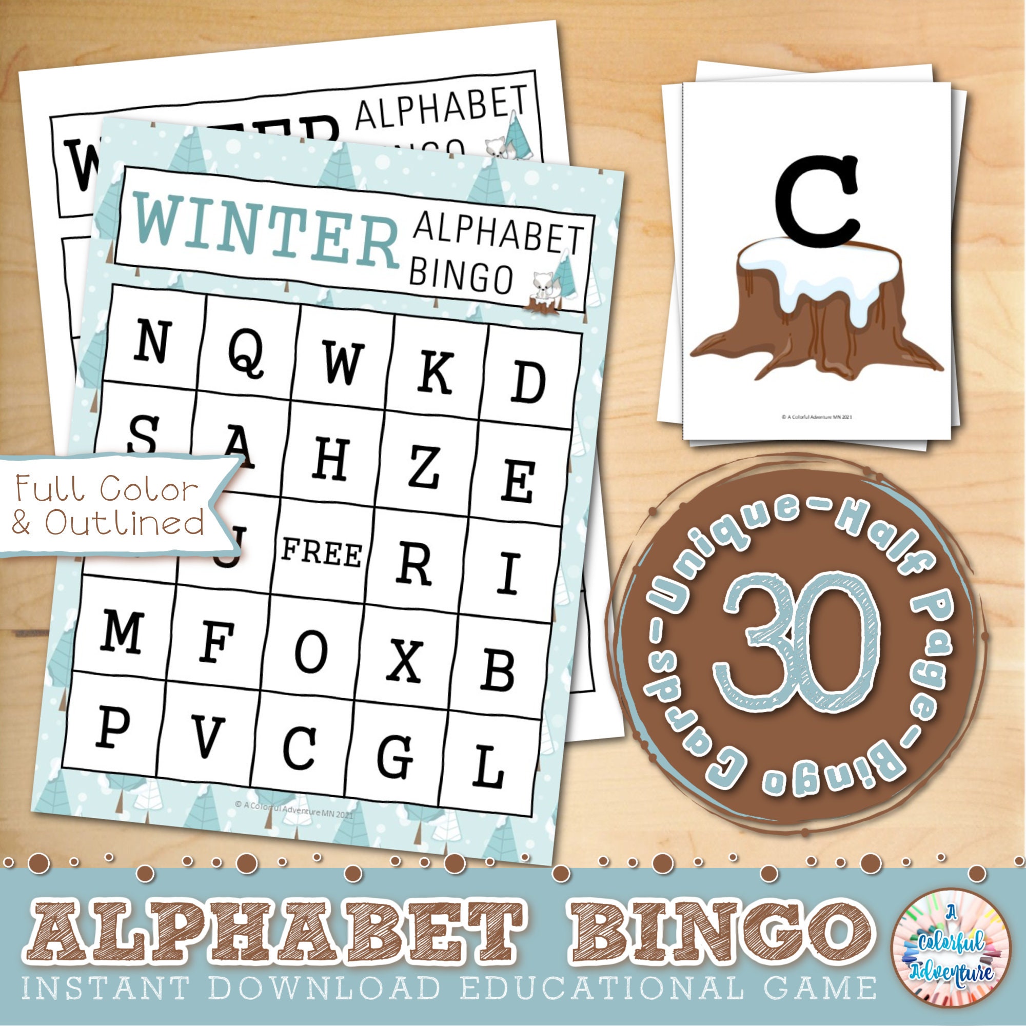Winter Printable Alphabet Bingo Game for Kids, Learning to Recognize ...