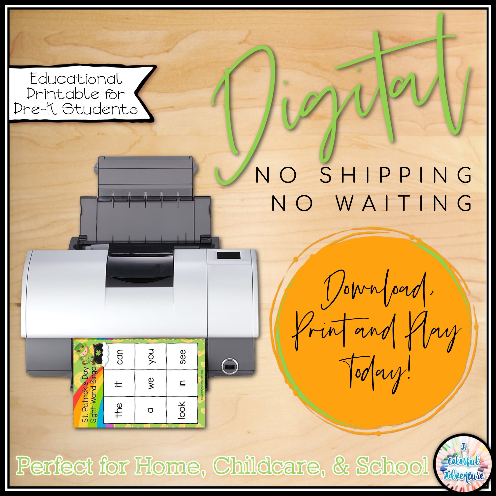 St. Patrick's Day Sight Word 3x3 Preschool Bingo Printable, Kids Party ...