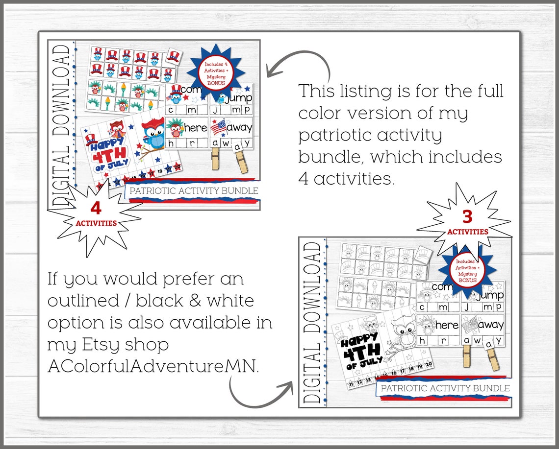 Patriotic 4th of July Activity Bundle Summer Printables for - Etsy
