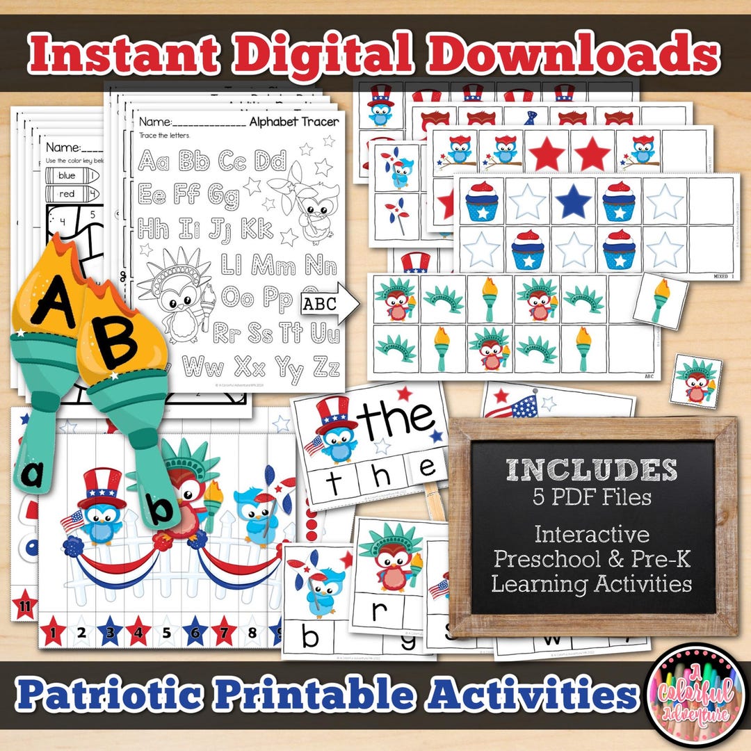 Patriotic 4th of July Activity Pack - Preschool Learning Printables ...