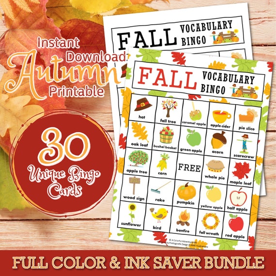Fall Vocabulary Bingo Game - Fall Party Game {Printable and🐈 Descubra a ...