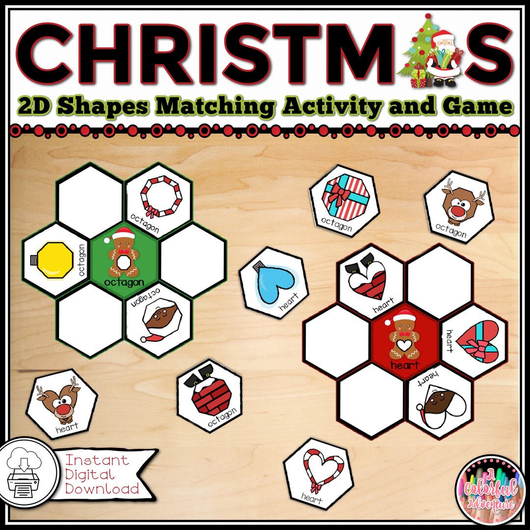 Christmas Preschool Printable Shapes Sorting Activity and Game, 2D ...