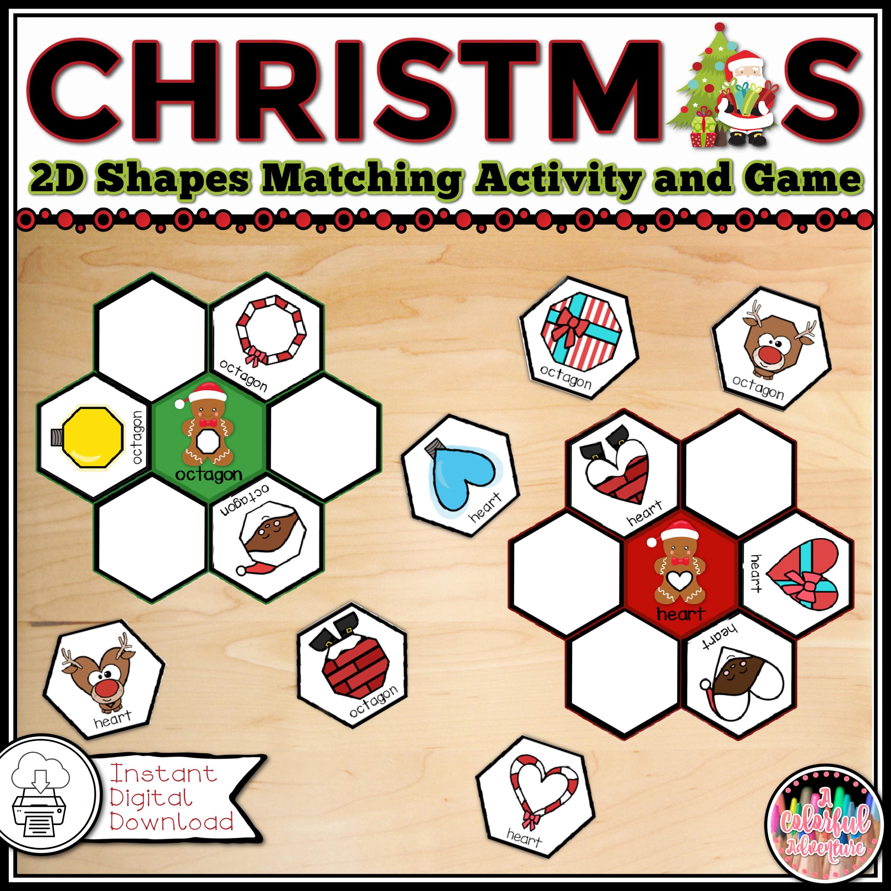 Christmas Preschool Printable Shapes Sorting Activity and Game, 2D ...