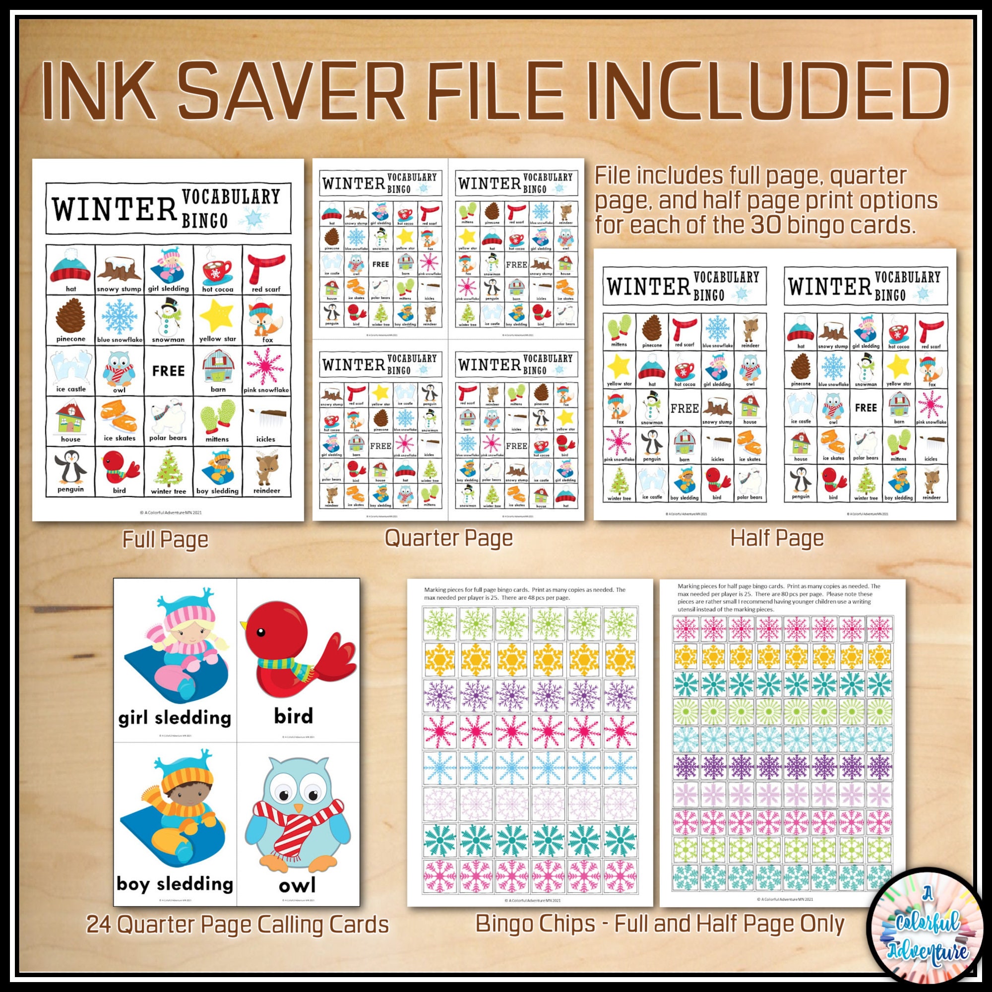 Winter Printable Bingo Game for Kids, Winter Activity, Vocabulary Games ...