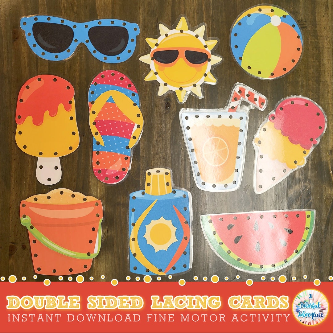 Summer Lacing Cards: Fine Motor Activity, Preschool Printable (digital ...
