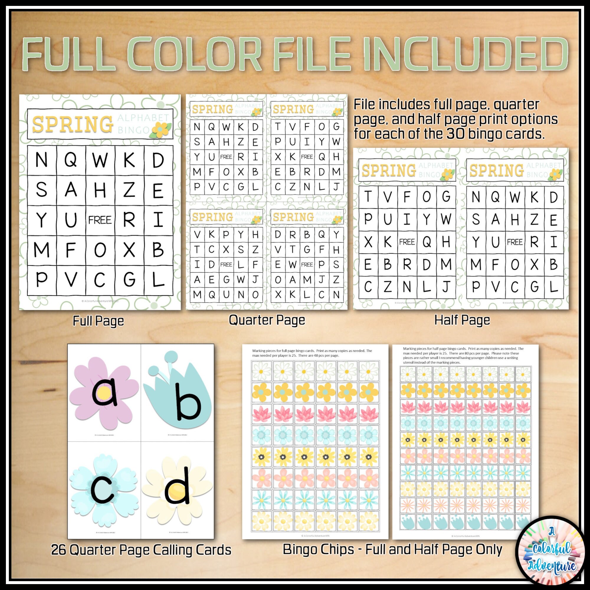 Spring Printable Alphabet Bingo Game for Kids, Learning to Recognize ...