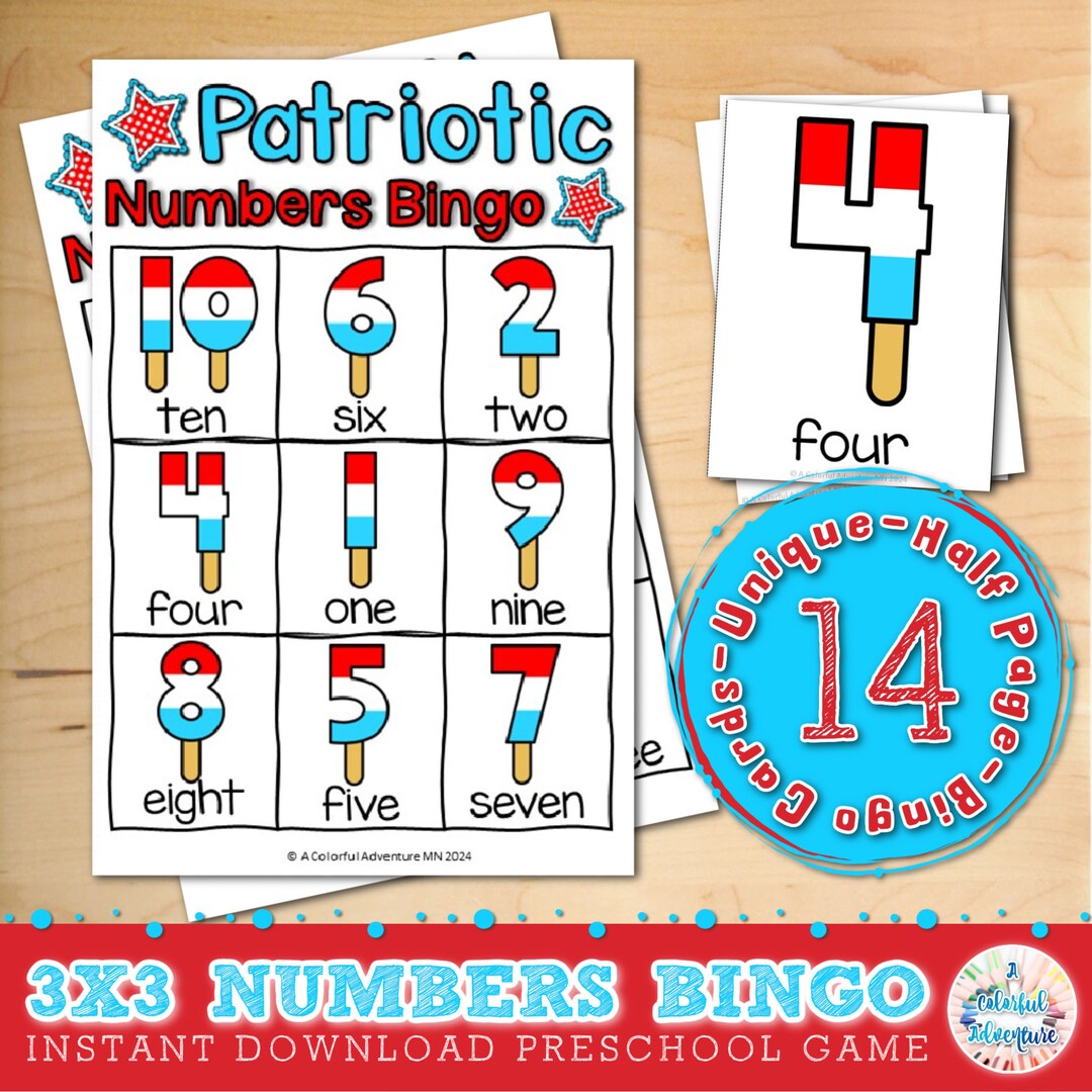 Patriotic Numbers Bingo: Preschool Printable Game (digital Download) - Etsy