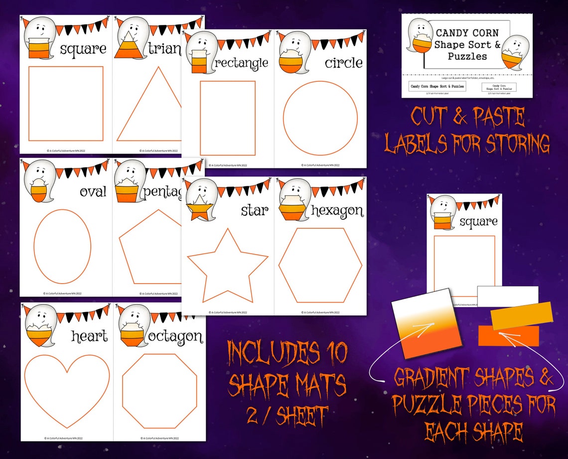 Candy Corn Shapes Activity Printable Halloween Math - Etsy