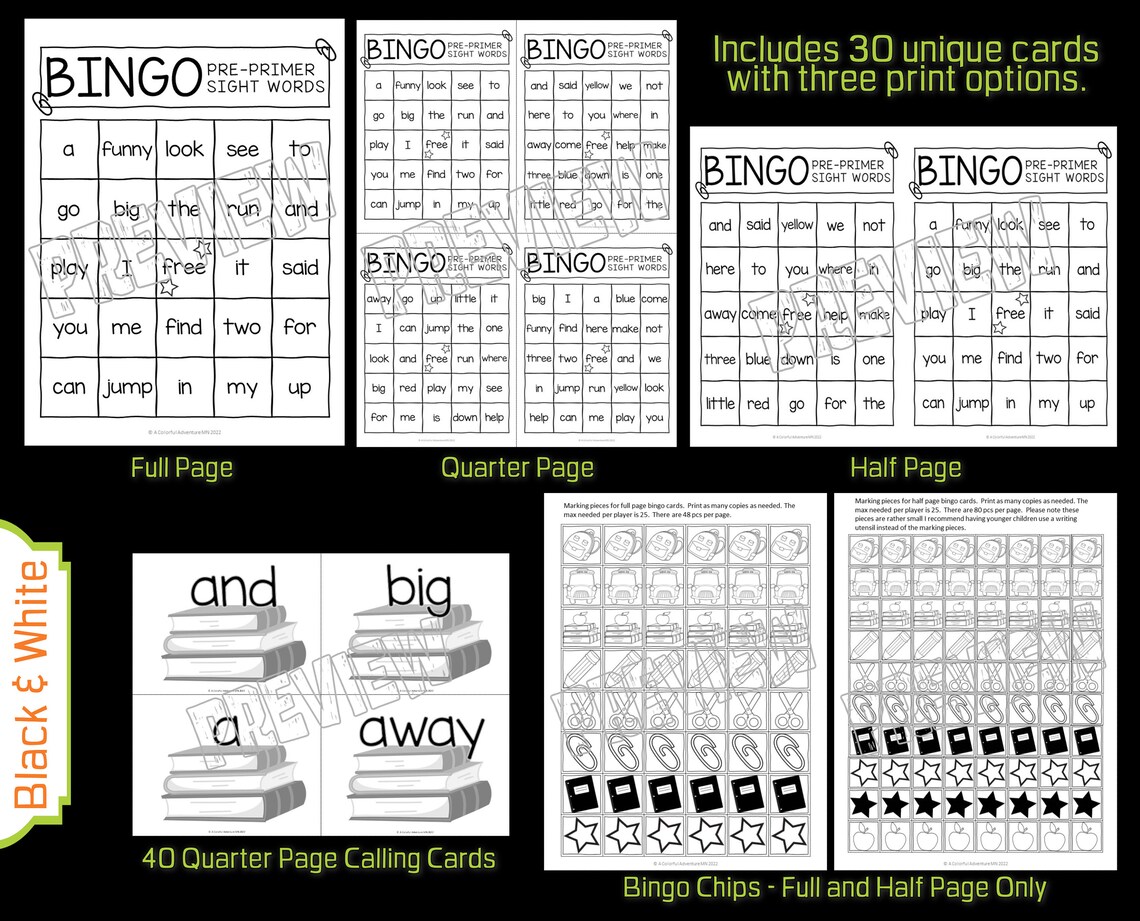 Sight Word Bingo Printable, Kids School Party Game, Kindergarten Bingo ...