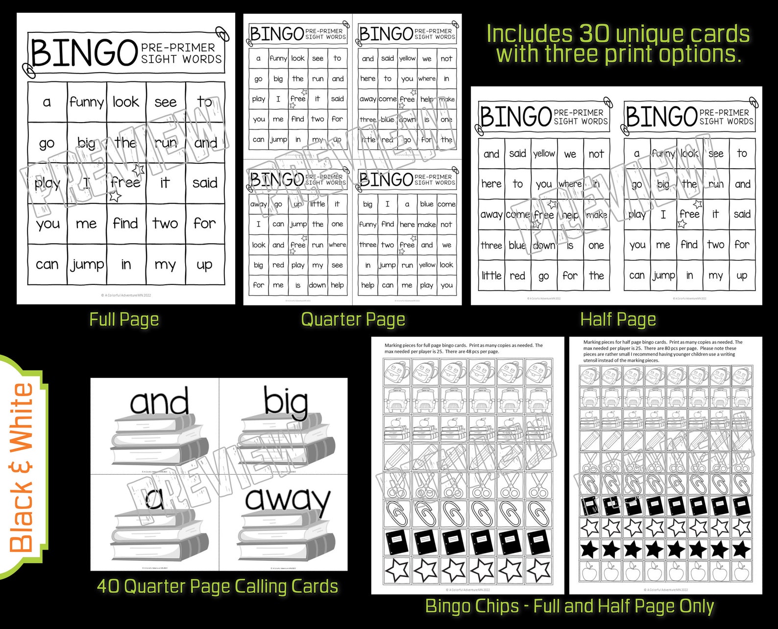 Sight Word Bingo Printable, Kids School Party Game, Kindergarten Bingo ...