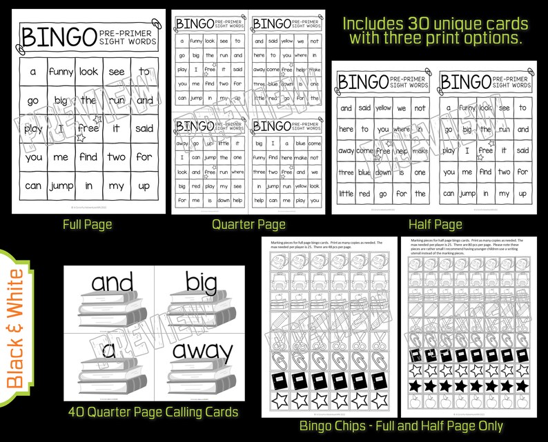 Sight Word Bingo Printable, Kids School Party Game, Kindergarten Bingo ...