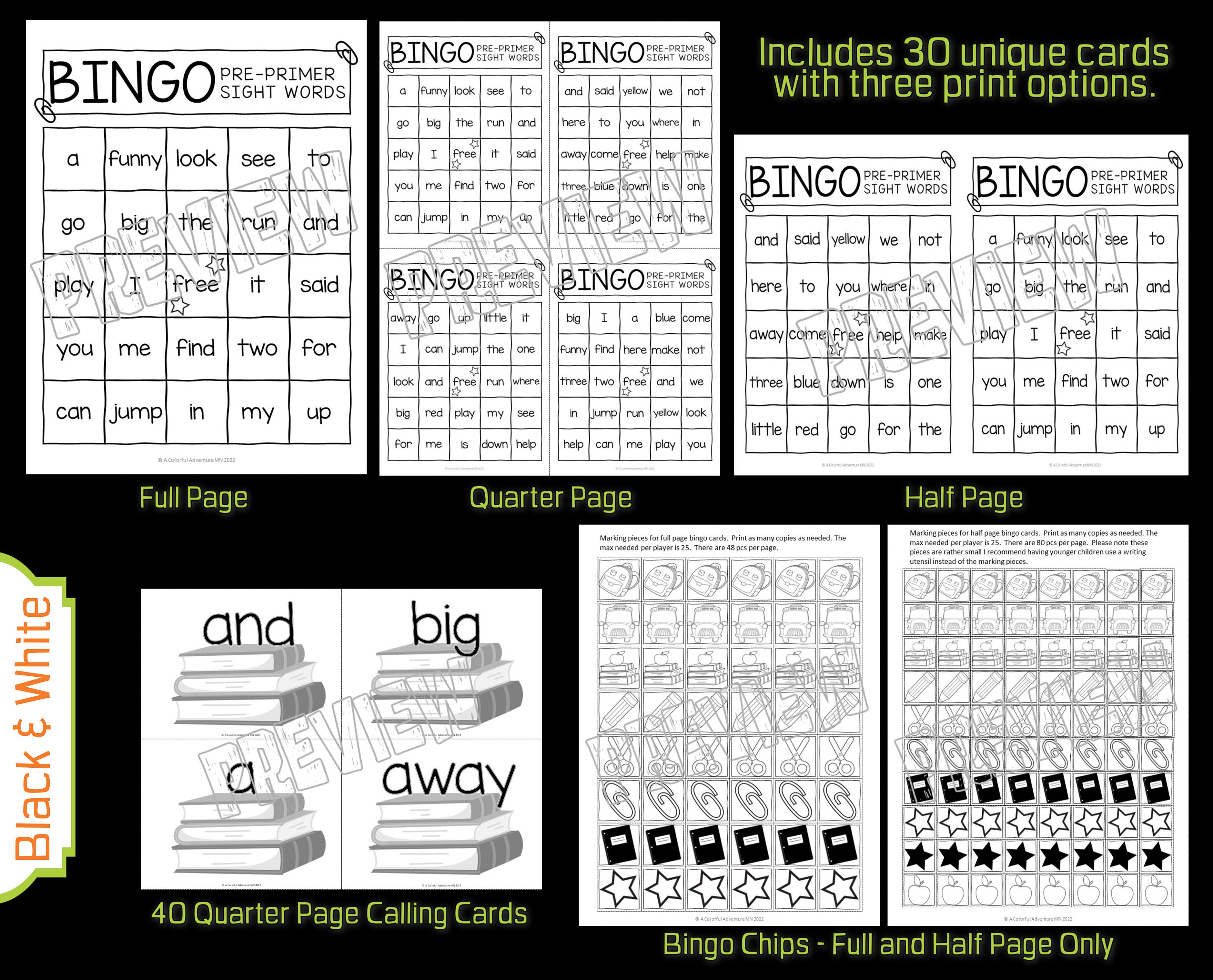 Sight Word Bingo Printable, Kids School Party Game, Kindergarten Bingo ...