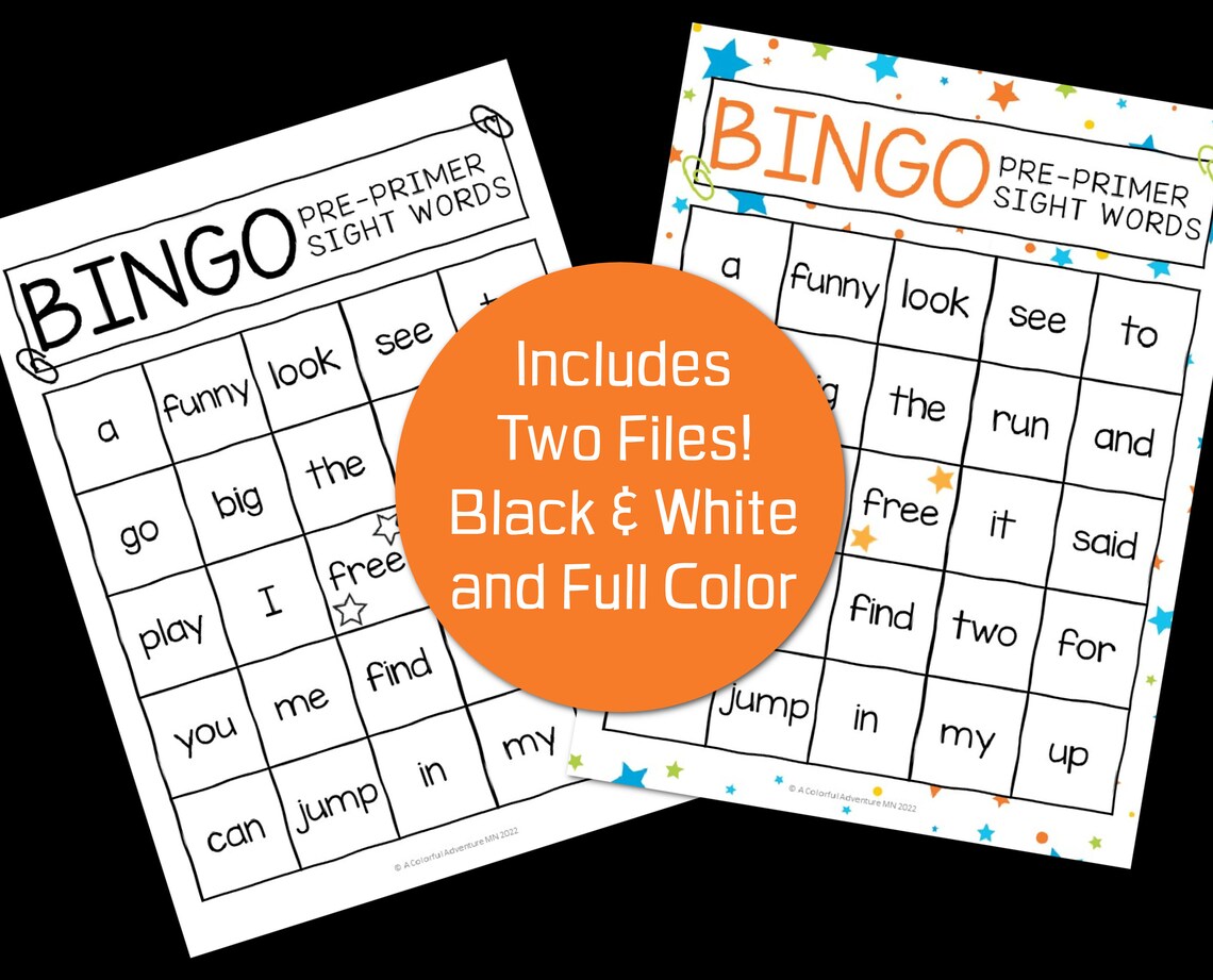 Sight Word Bingo Printable, Kids School Party Game, Kindergarten Bingo ...