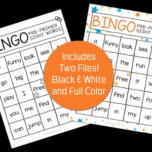 Sight Word Bingo Printable, Kids School Party Game, Kindergarten Bingo ...