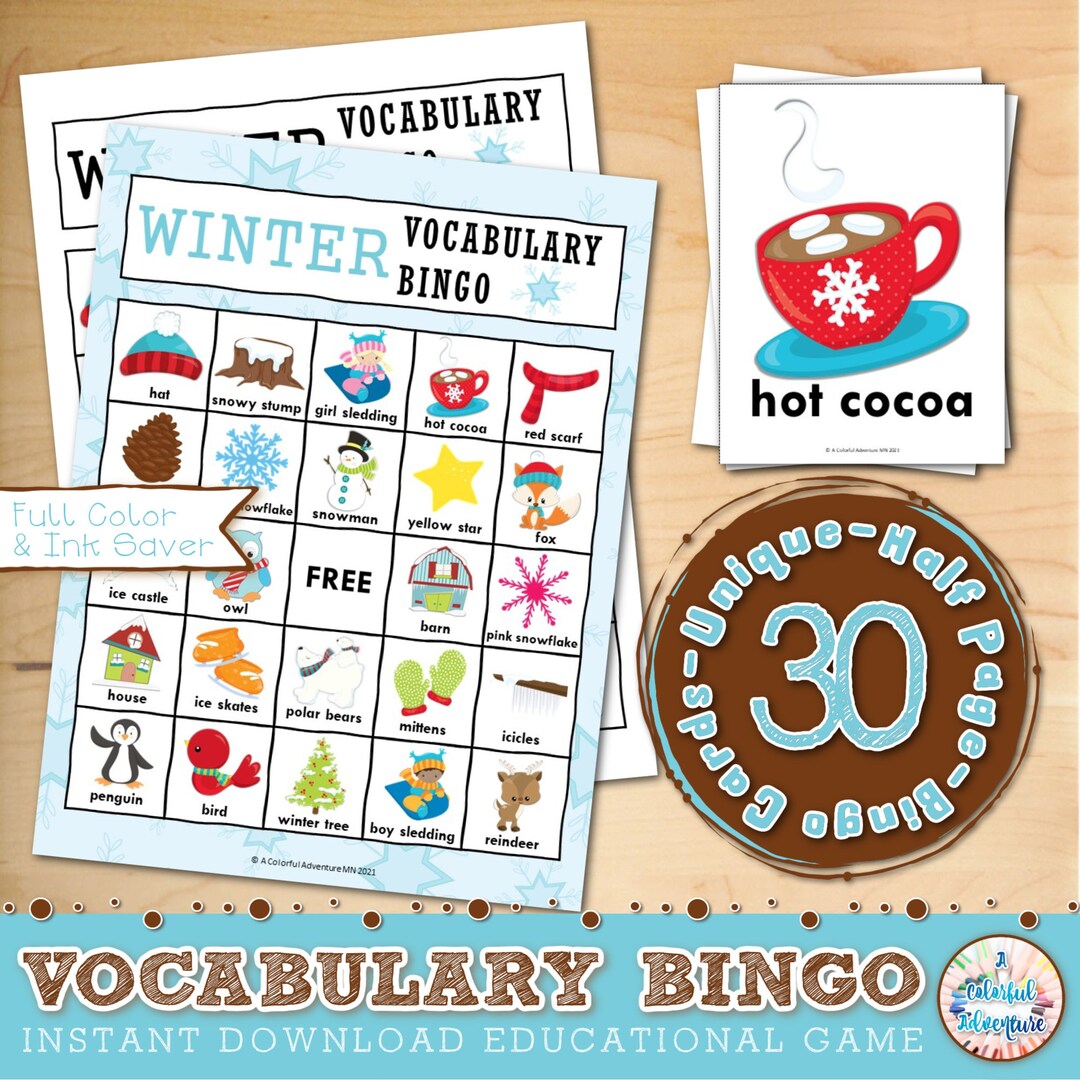 Winter Printable Bingo Game for Kids, Winter Activity, Vocabulary Games ...
