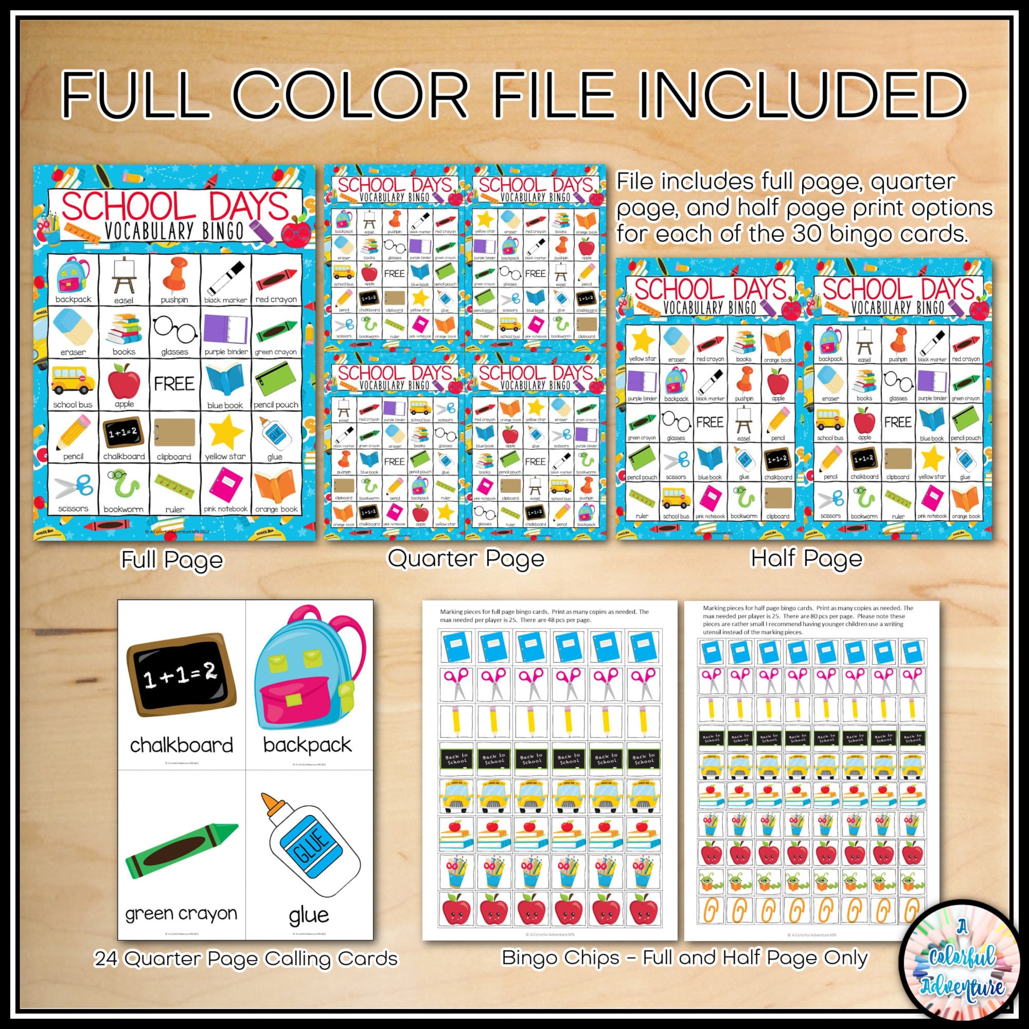 School Days Vocabulary Bingo Game: Classroom Activity (digital Download ...