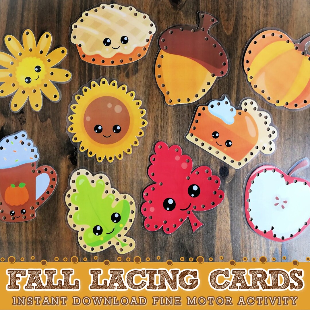 Fall Lacing Cards, Autumn Sewing Cards, Fine Motor Activity, Preschool ...
