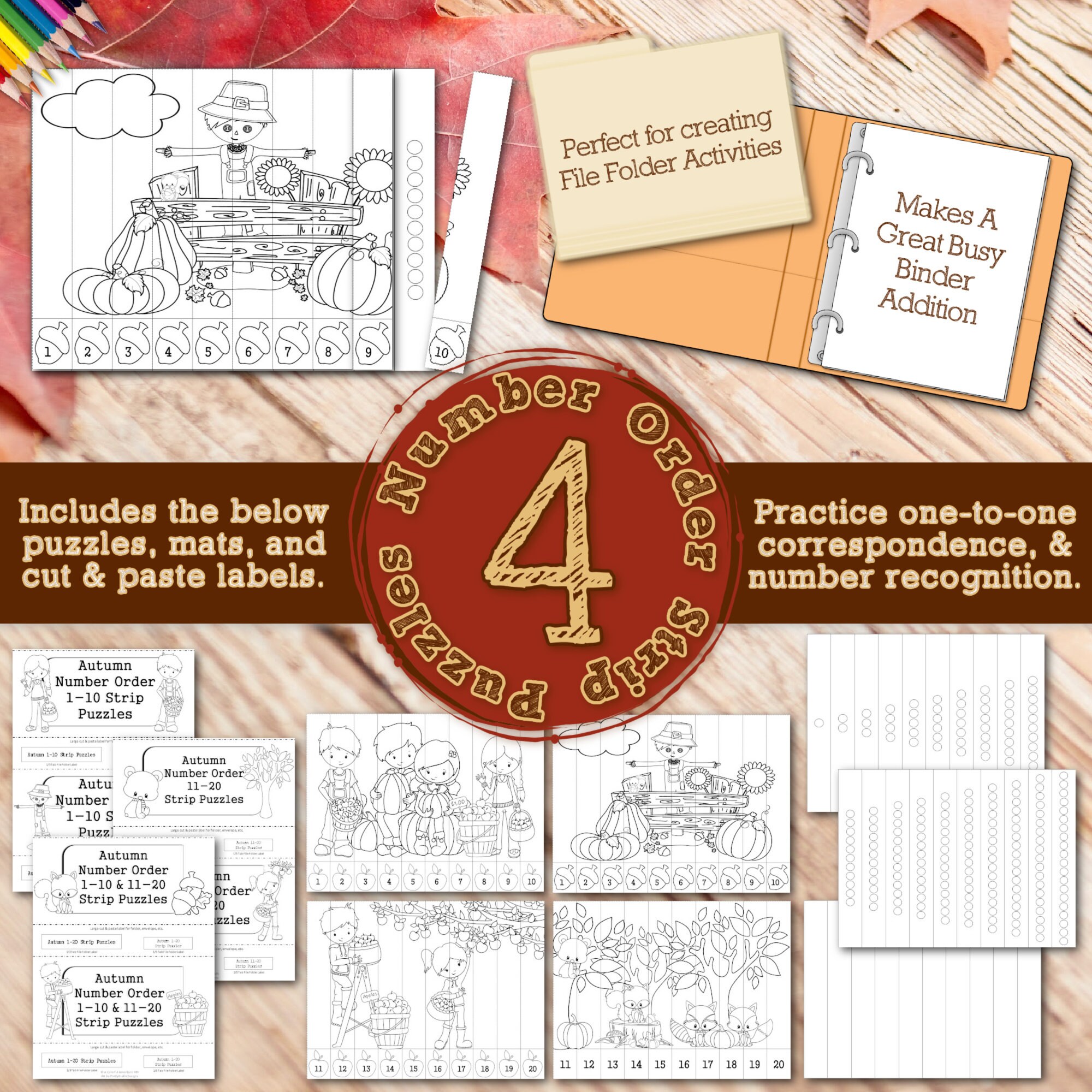 Fall Preschool Printables for Kids Math Activity Bundle With Fine Motor ...