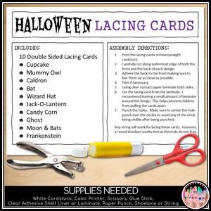Halloween Lacing Cards: Fine Motor Skills Activity Includes 10 Double ...