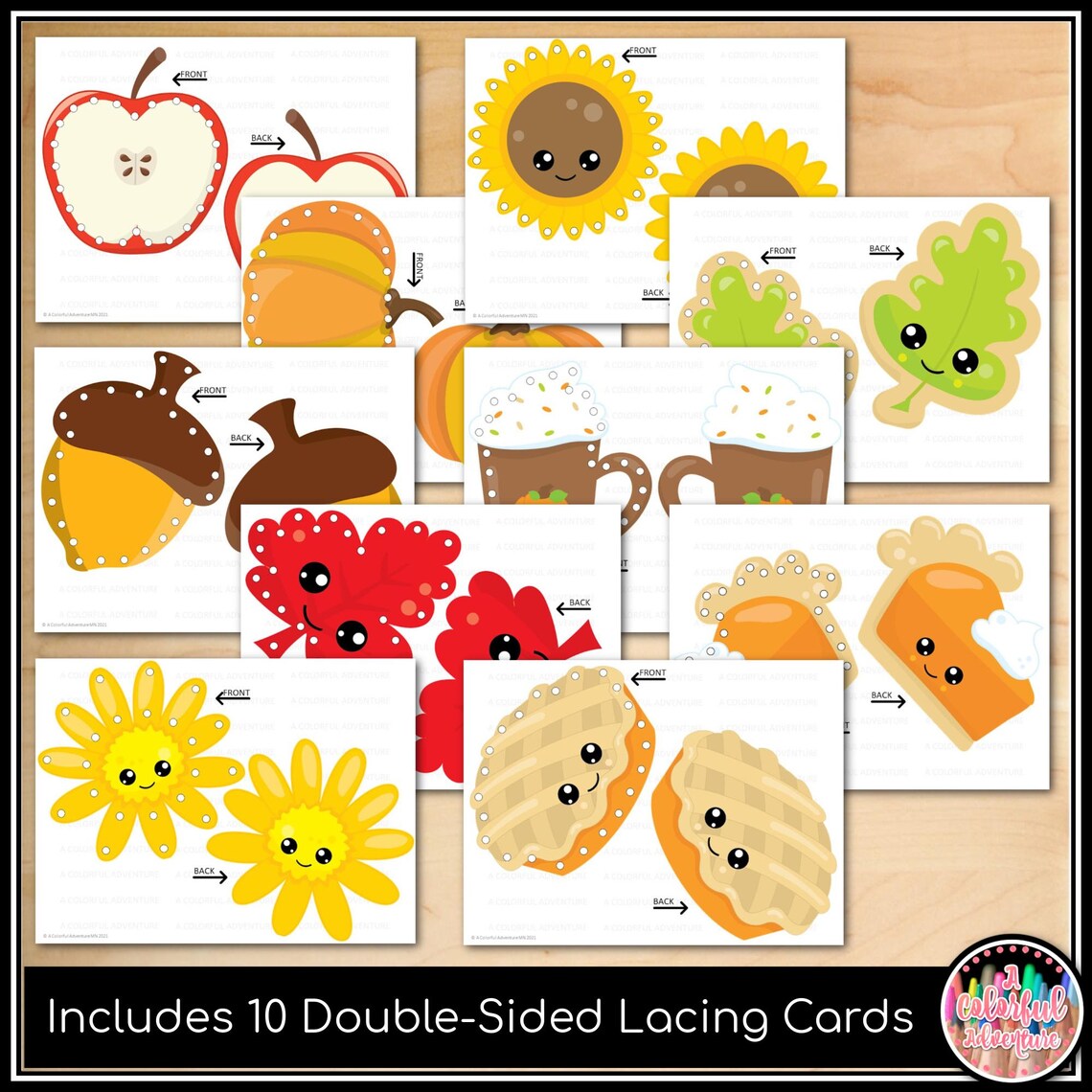 Fall Lacing Cards: Fine Motor Skills Activity Includes Ten Double-sided ...