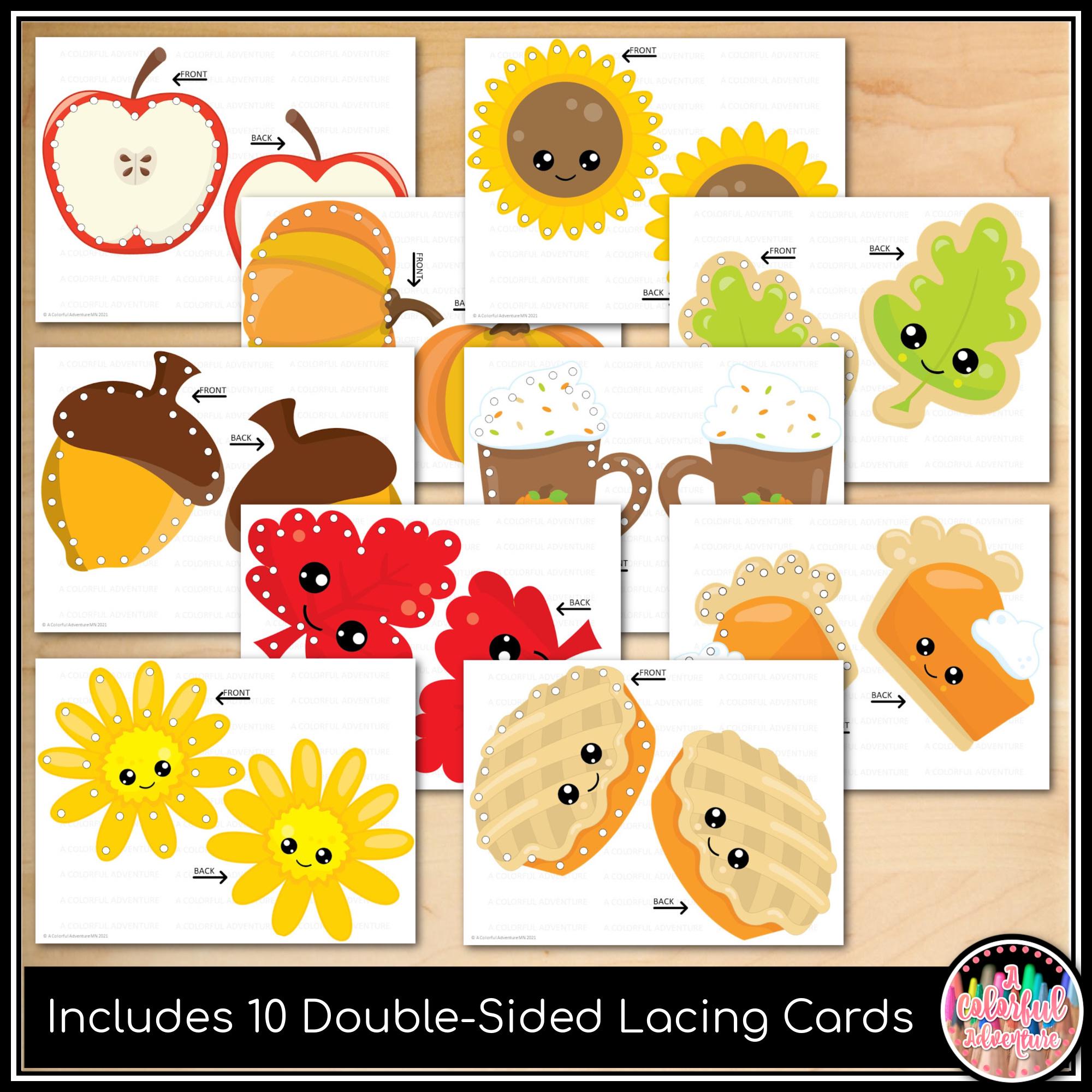 Fall Lacing Cards: Fine Motor Skills Activity Includes Ten Double-sided ...