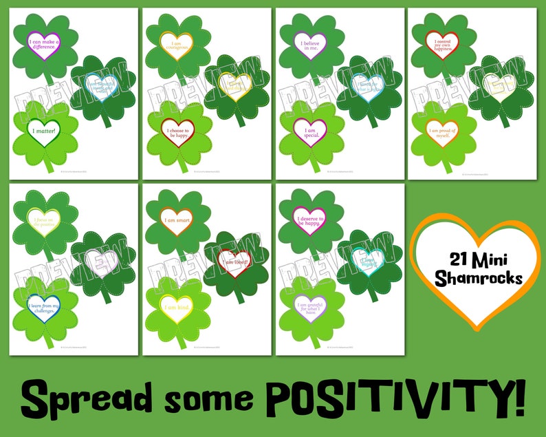 St. Patrick's Day Printable Decor, Shamrock Positive Affirmations ...