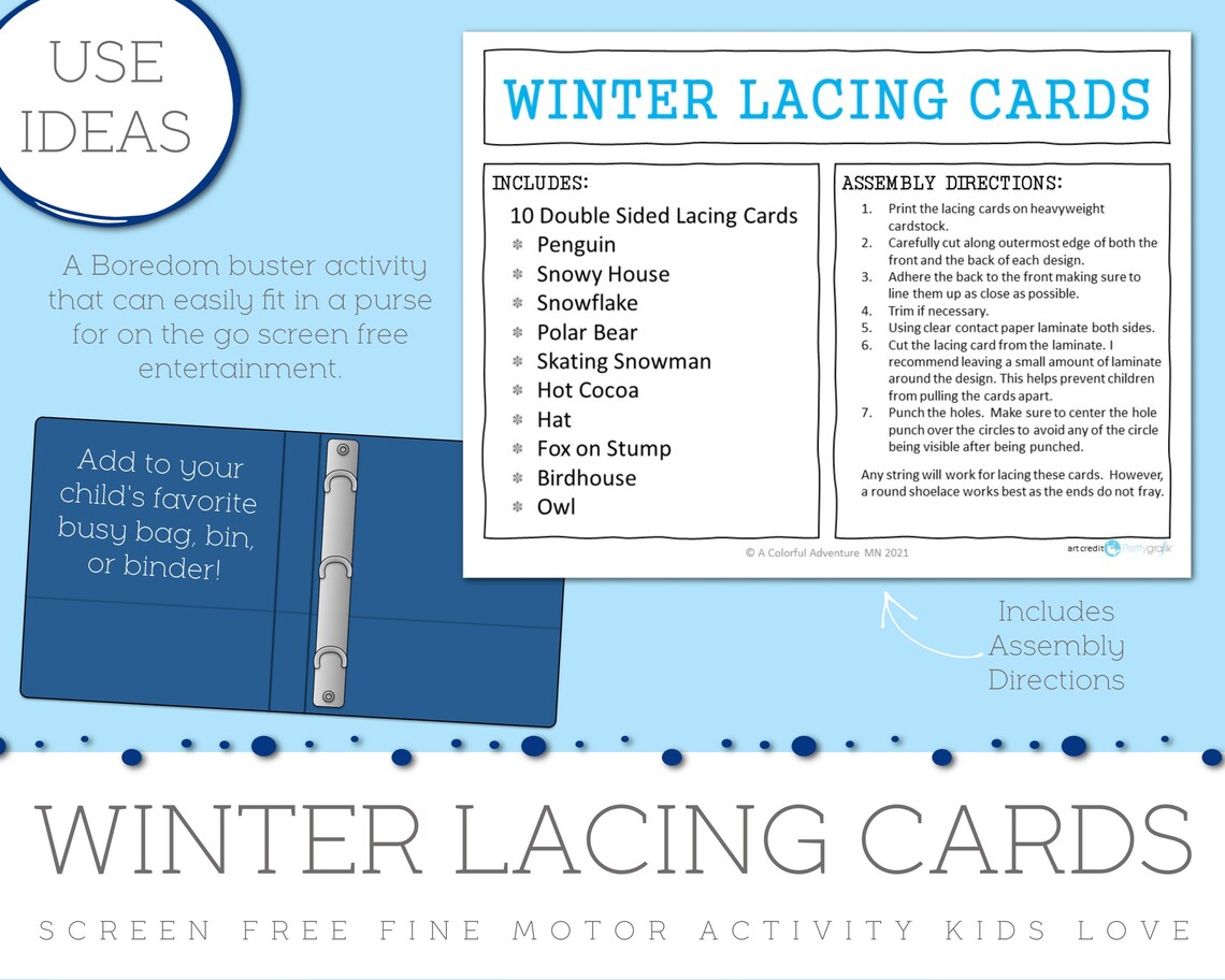 Winter Lacing Cards Fine Motor Activity Educational | Etsy
