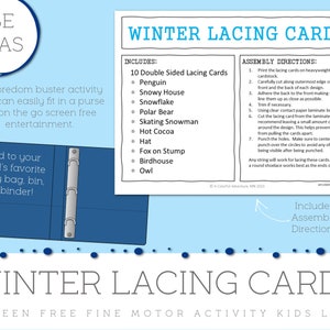 Winter Lacing Cards Fine Motor Activity Educational | Etsy