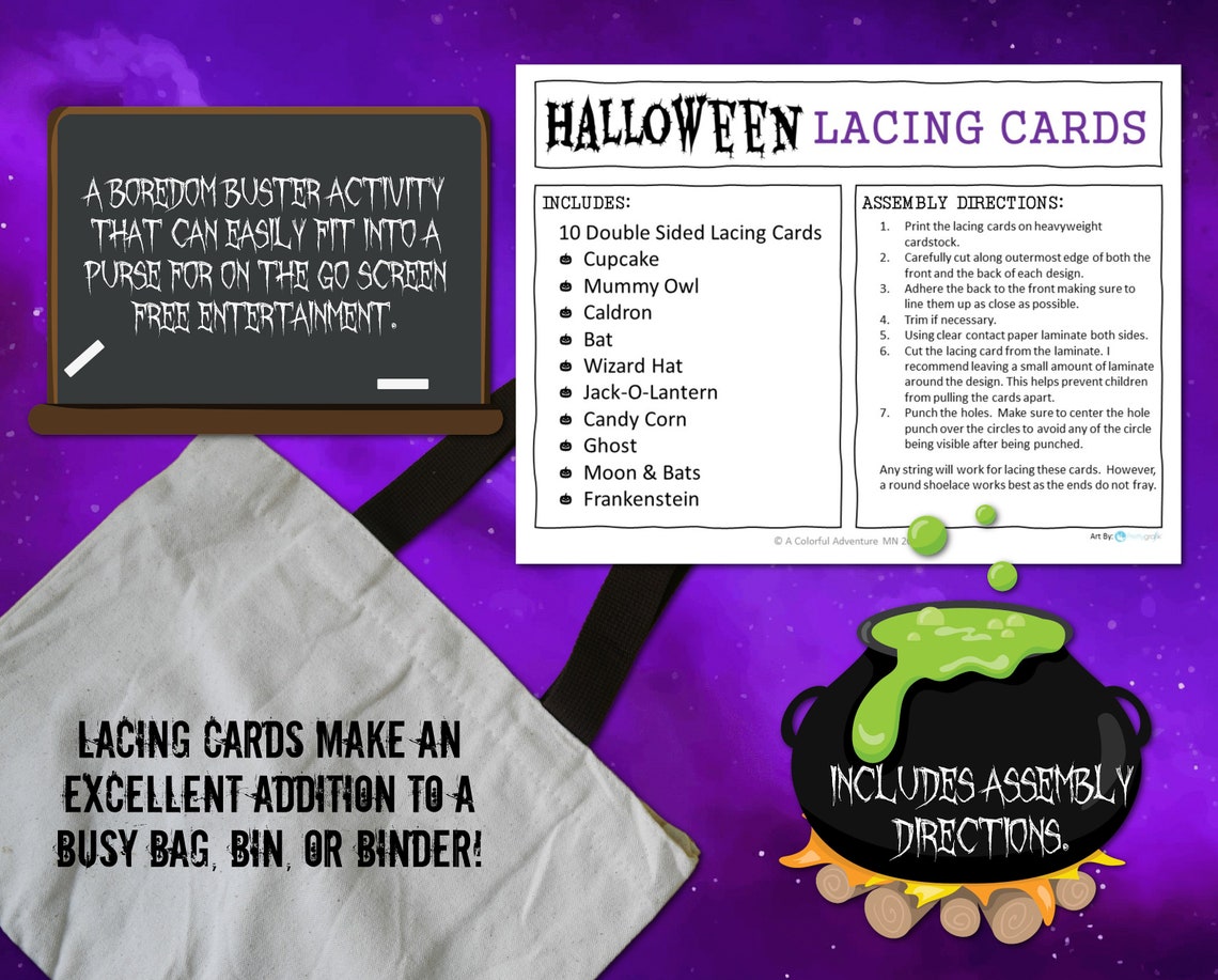 Halloween Lacing Cards Halloween Sewing Cards Fine Motor - Etsy