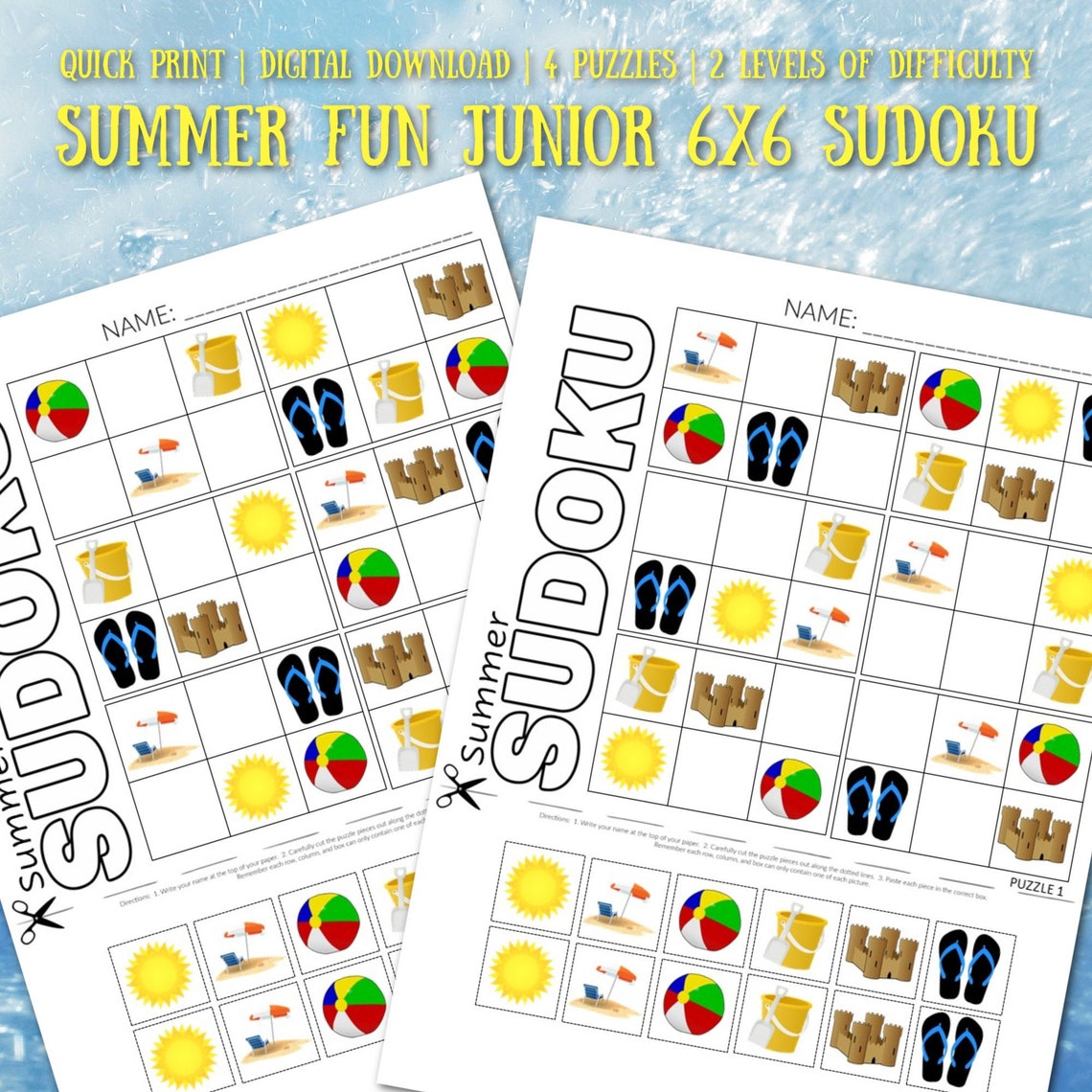 Sudoku For Kids 6x6 Summer Fun Beach Printable | Etsy